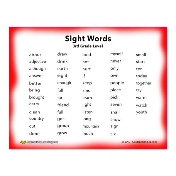 3rd Grade Sight Words Printable 3rd Grade Sight Words Printable