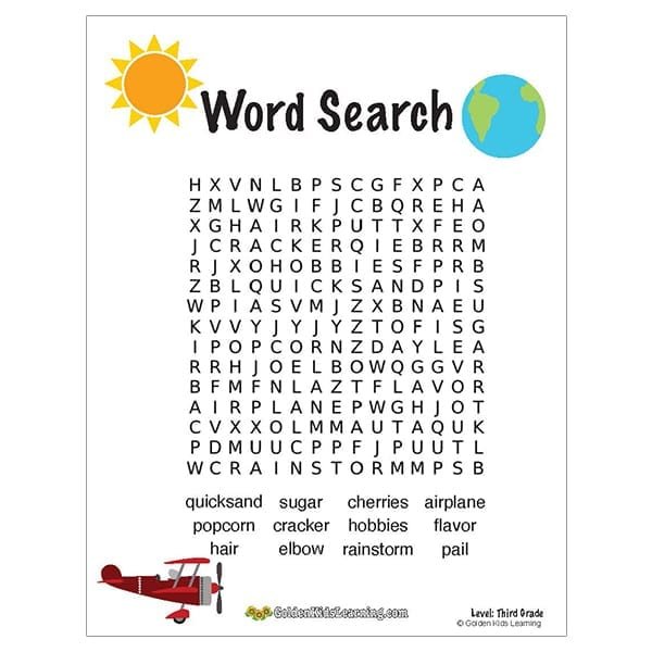 Free Word Search Worksheets For 3rd Grade Golden Kids Learning