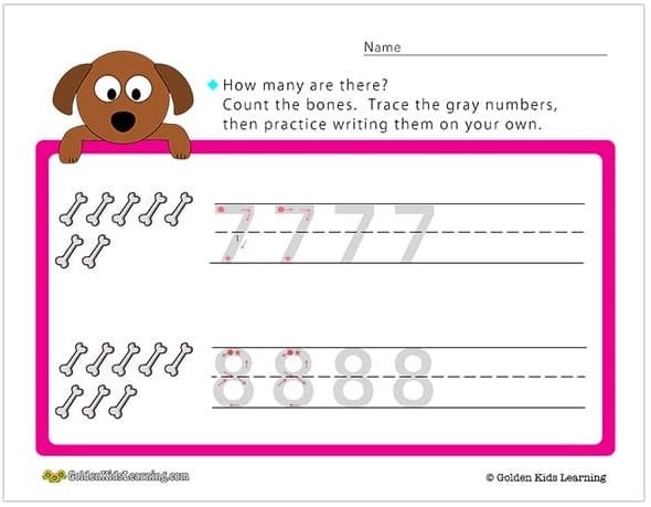 Learn Numbers 7 and 8 Worksheet | Count Objects and Write the Numbers