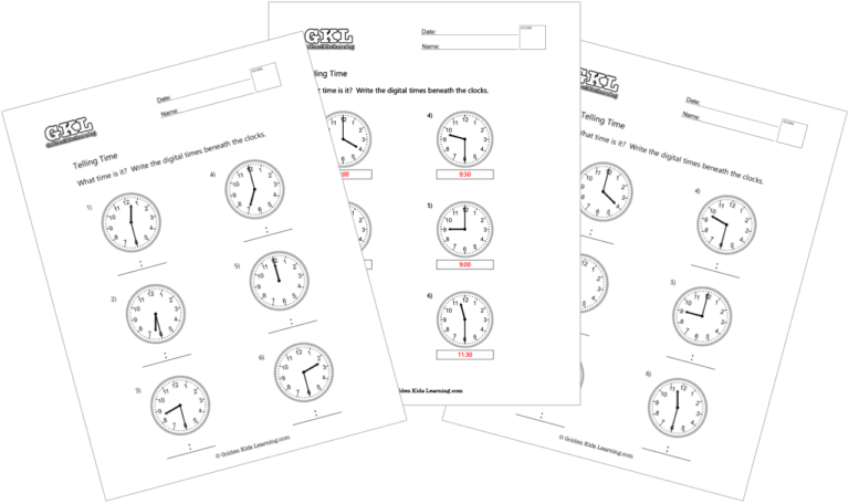 Free Time Telling Worksheets for 1st Grade | Golden Kids Learning